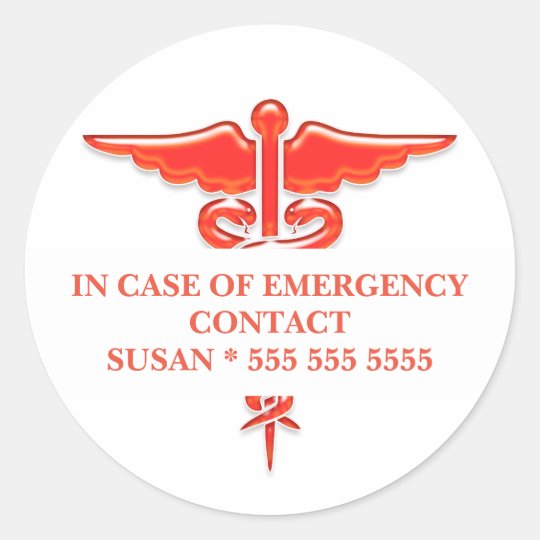 Medical emergency contact | Personalize Classic Round Sticker | Zazzle.com