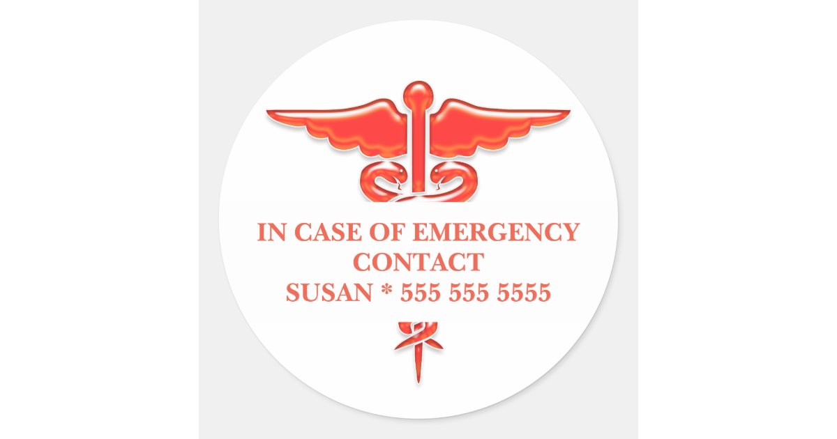 Medical emergency contact | Personalize Classic Round Sticker | Zazzle