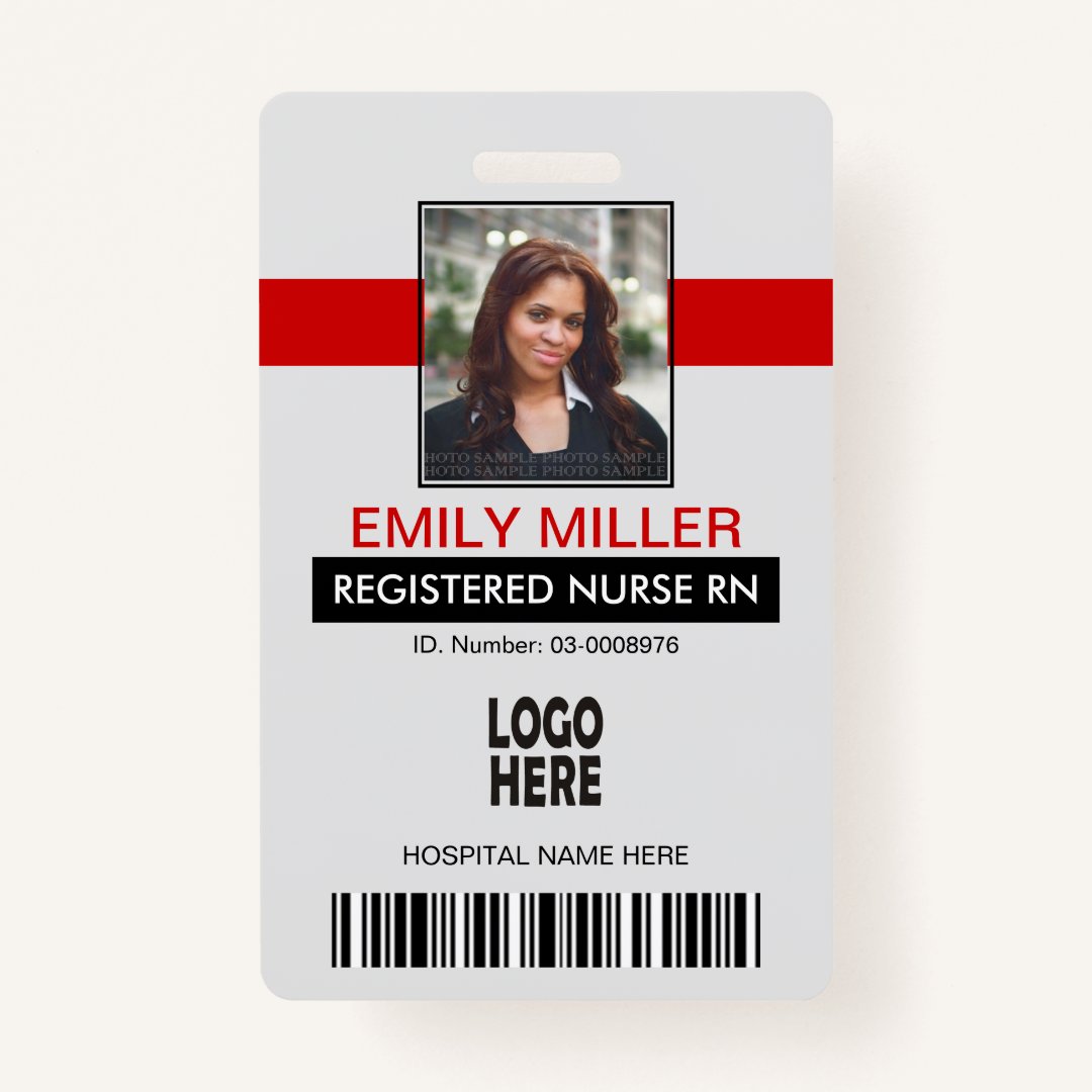 Medical employee id, logo red photo template badge | Zazzle
