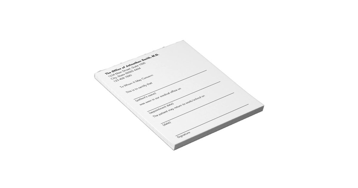 Medical Excuse Doctor Office Sick Note for Patient | Zazzle