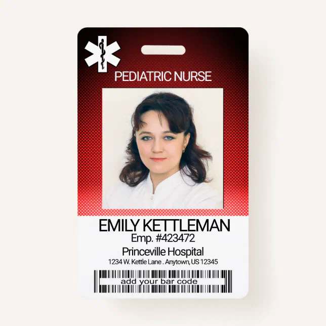 Medical Field Photo Badge - Pediatric Nurse - Red | Zazzle