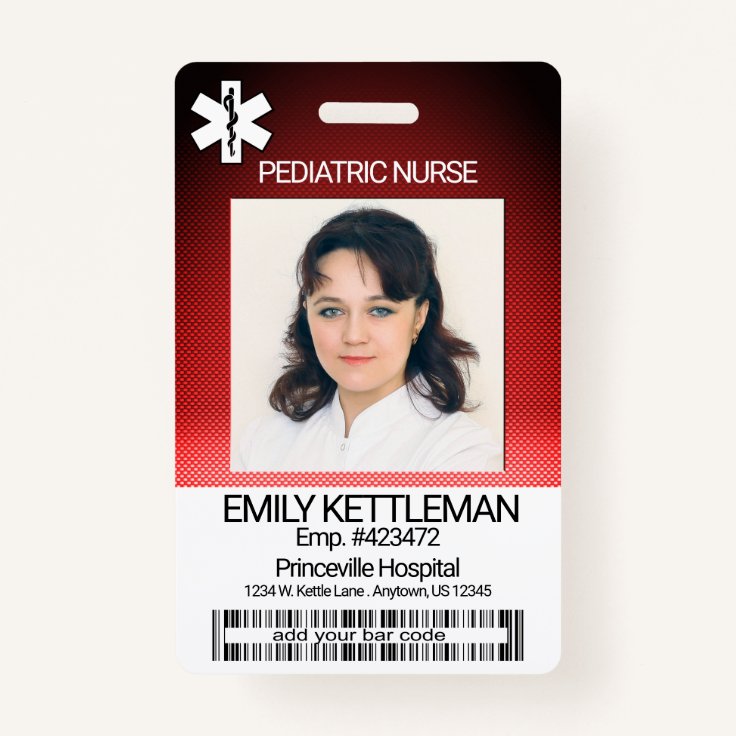 Medical Field Photo Badge - Pediatric Nurse - Red | Zazzle