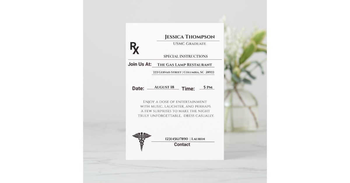 Medical Graduation Prescription Pad Invitation | Zazzle