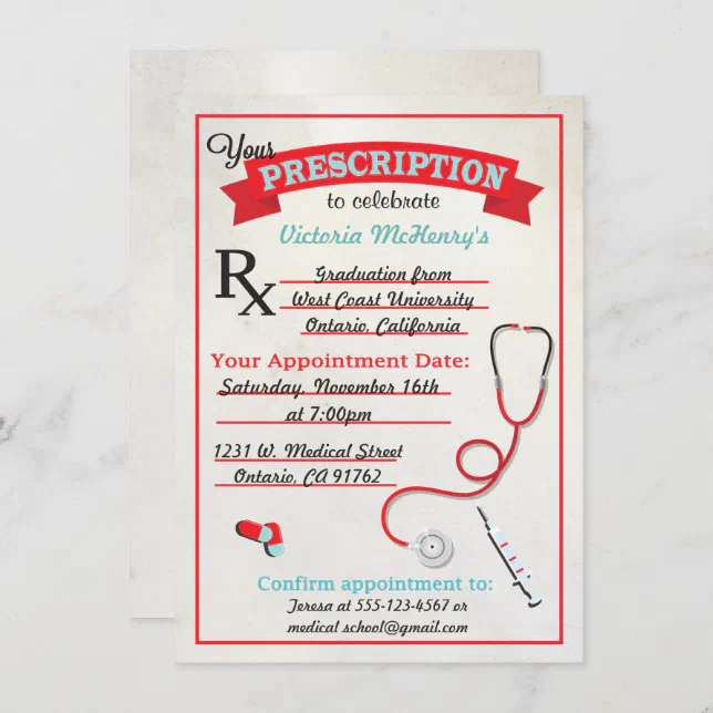 Medical Graduation Prescription Pad Invitation | Zazzle