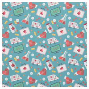 Medical pattern. Vintage nurse, doctor. Red Cross Fabric | Zazzle