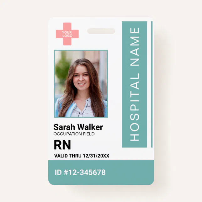 Medical ID photo employee Hospital dusty turquoise Badge | Zazzle