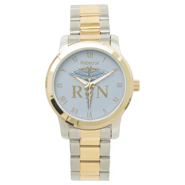 Medical Light Blue Caduceus Registered Nurse RN Watch | Zazzle