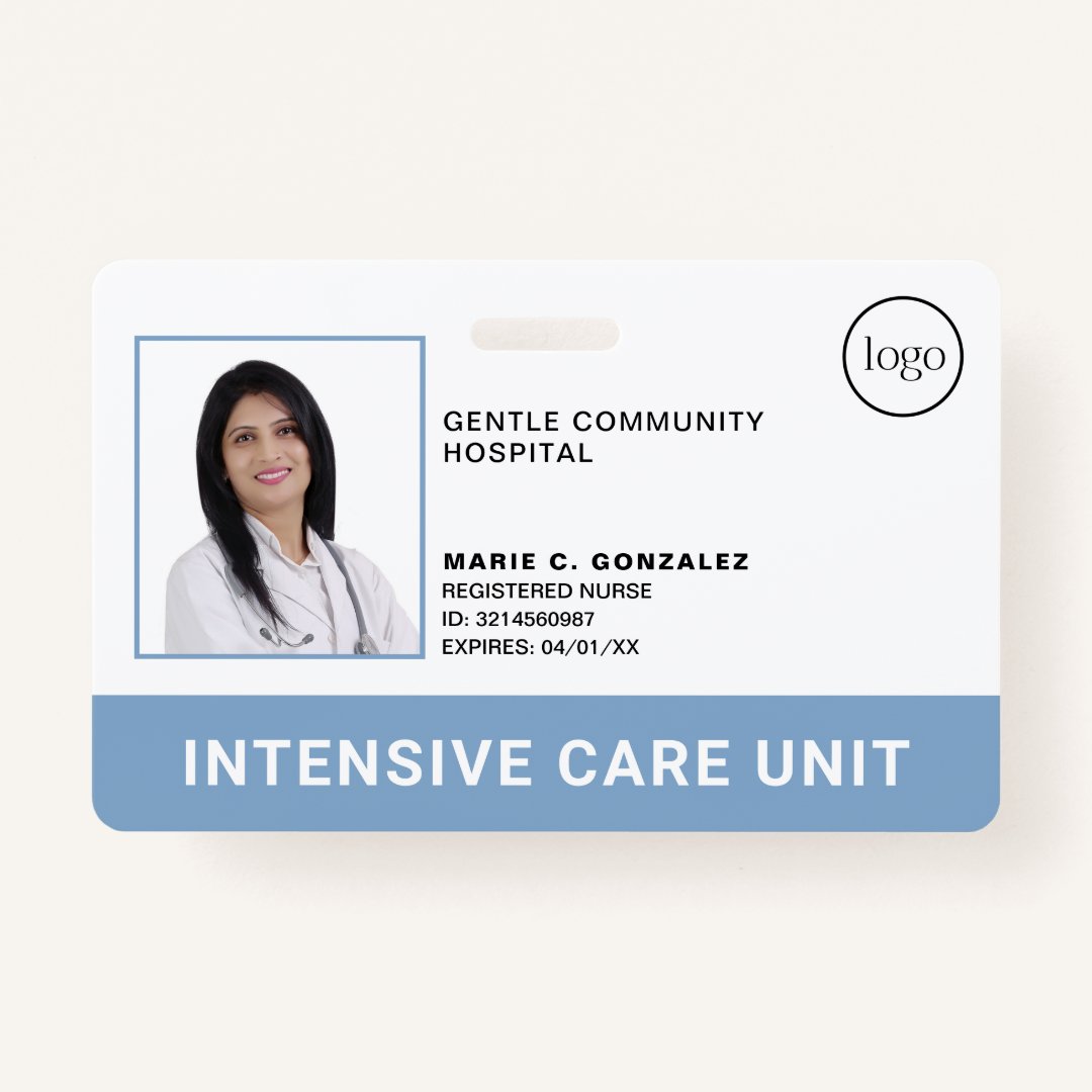 Medical Light Blue Hospital Logo Photo ID Badge | Zazzle