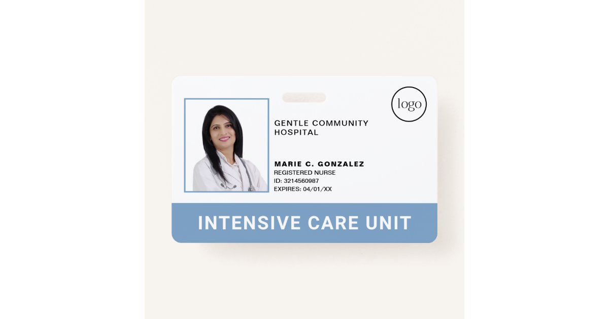 Medical Light Blue Hospital Logo Photo ID Badge | Zazzle