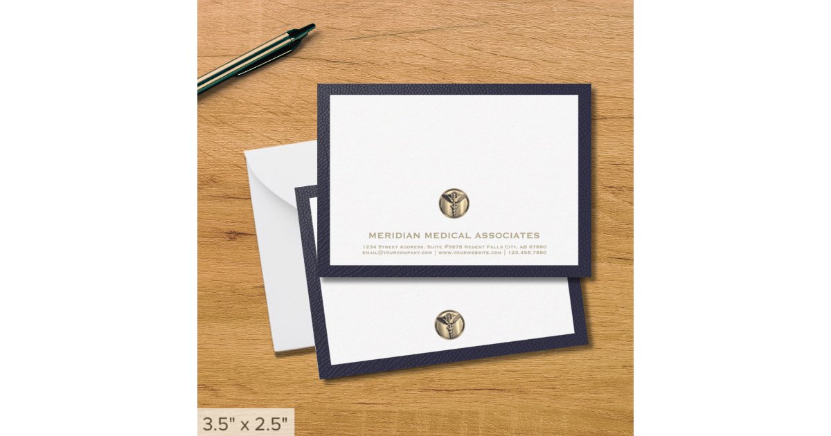 Medical Logo Blue Gold Note Cards | Zazzle