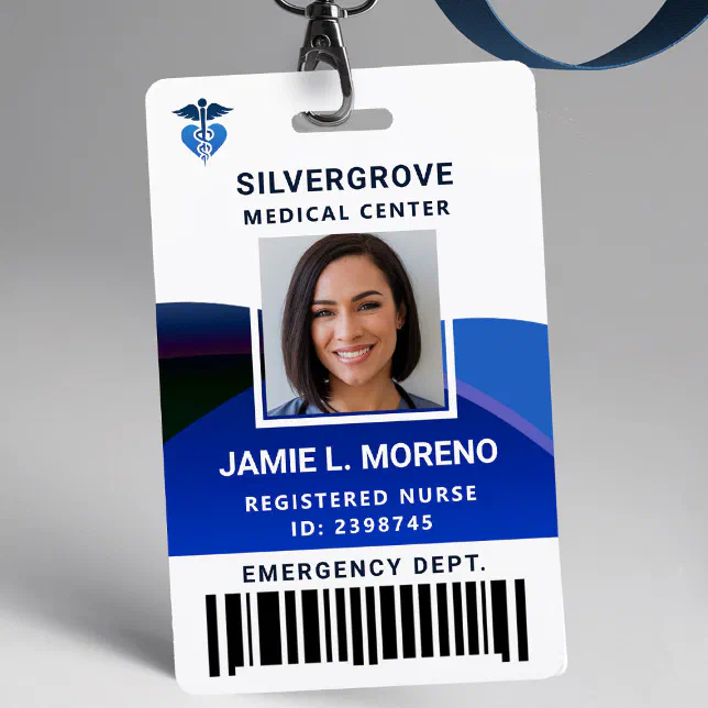 Medical Logo Clinic Hospital Blue Photo Nurse ID Badge | Zazzle