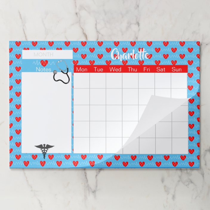 Medical Nurse Theme Personalized Monthly Calendar Paper Pad | Zazzle.com