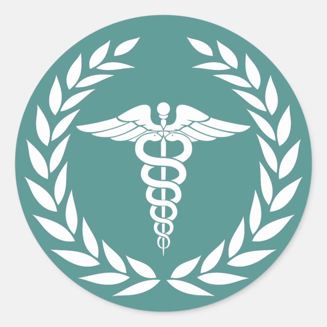 Medical Nursing Caduceus Symbol Teal Classic Round Sticker | Zazzle