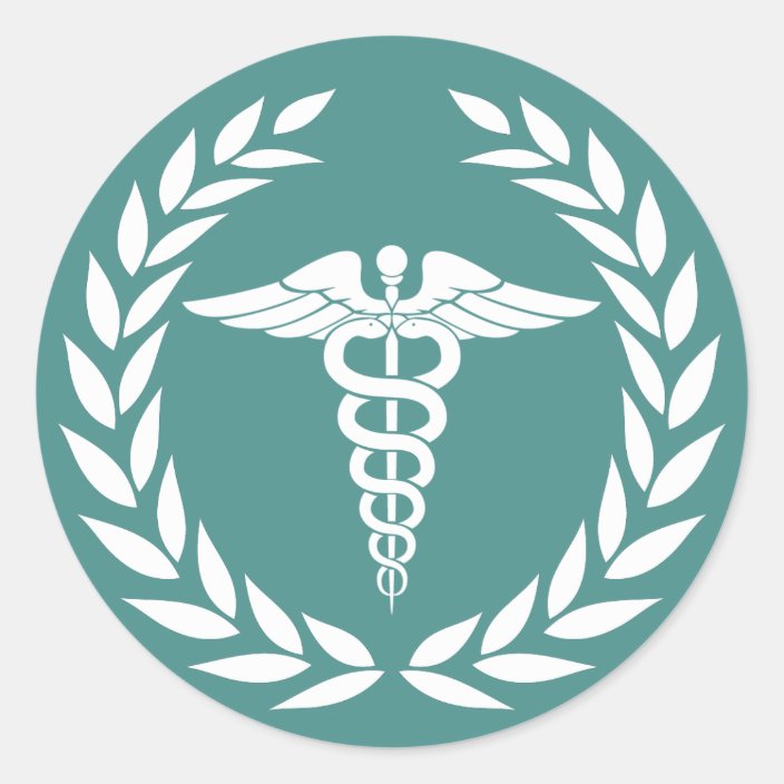 Medical Nursing Caduceus Symbol Teal Classic Round Sticker | Zazzle.com