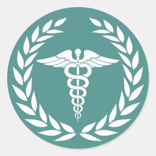 Medical Nursing Caduceus Symbol Teal Classic Round Sticker | Zazzle.com
