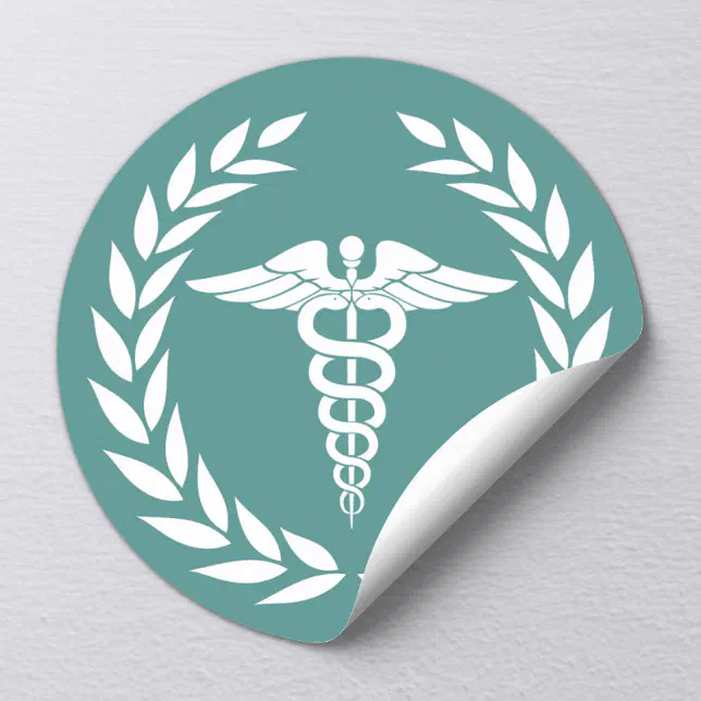 Medical Nursing Caduceus Symbol Teal Classic Round Sticker | Zazzle