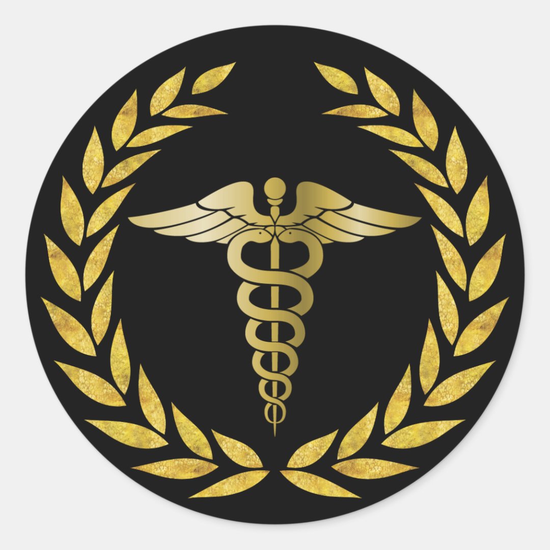 Medical Nursing Royal Gold Caduceus Symbol Classic Round Sticker | Zazzle