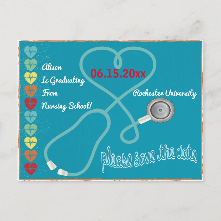 Medical Nursing School Graduate Save The Date Announcement Postcard ...