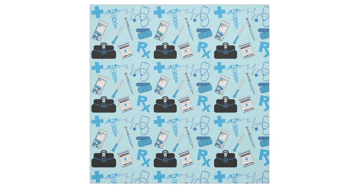 Medical Pattern Design - Baby Blue Fabric | Zazzle