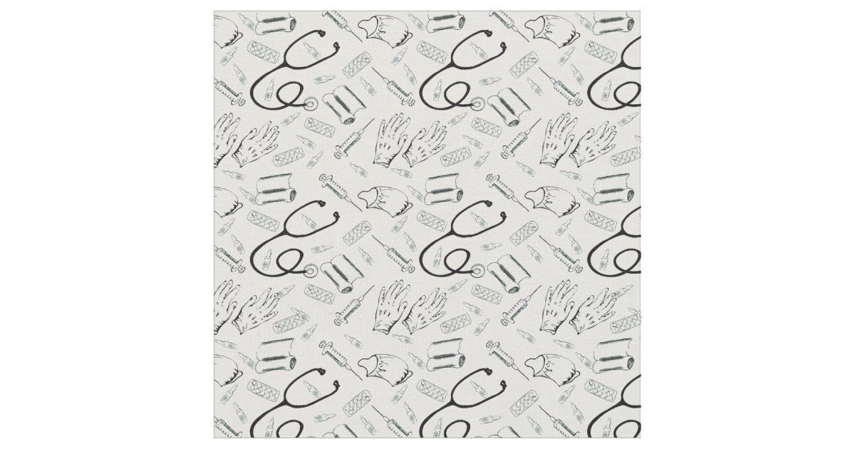 Medical Pattern Stethoscope cotton Fabric | Zazzle