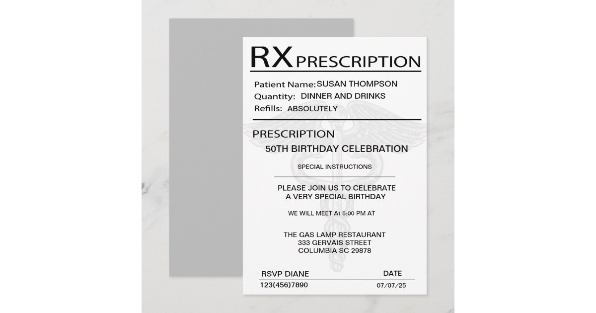 Medical Prescription Pad 50th Birthday Party Invitation | Zazzle