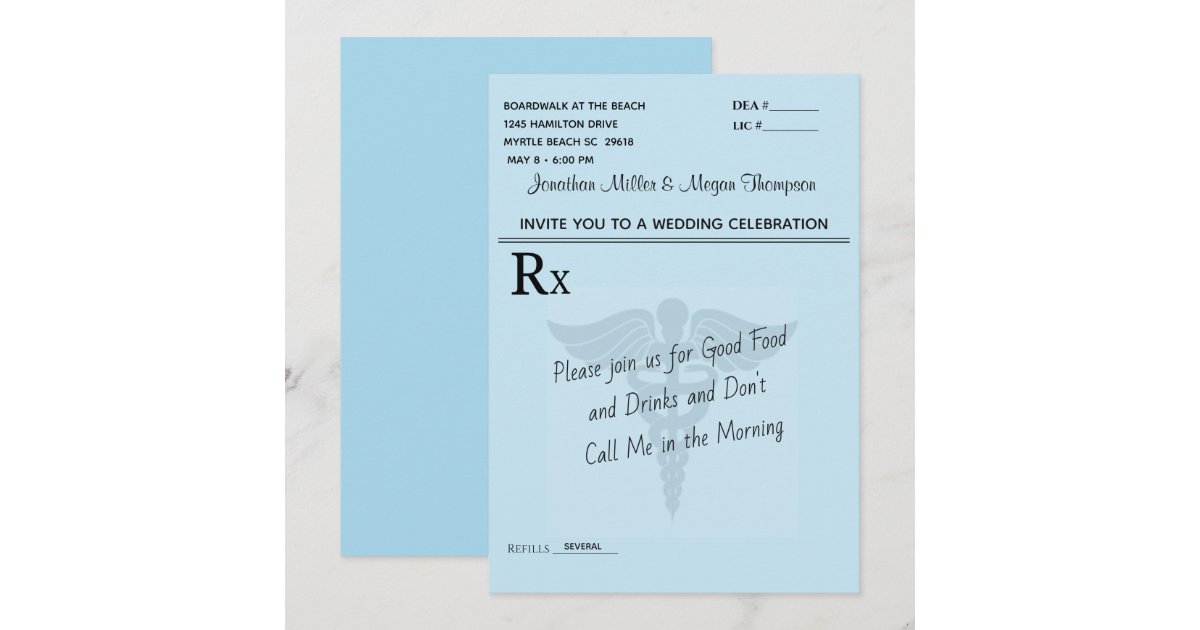 Medical Prescription Pad Blue Wedding Celebration Invitation | Zazzle