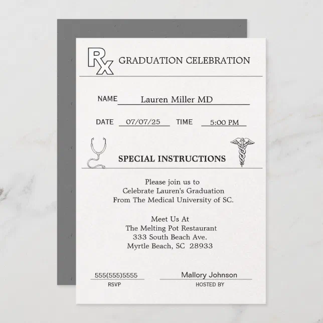 Medical Prescription Pad Graduation Invitation | Zazzle