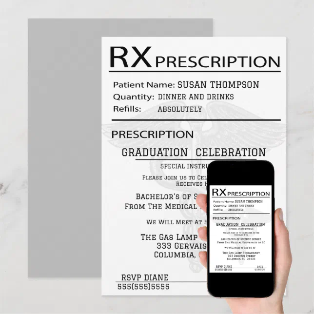 Medical Prescription Pad Graduation Party Invitation | Zazzle