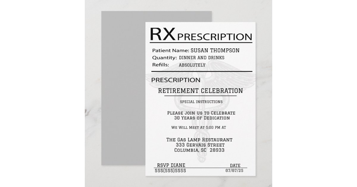 Medical Prescription Pad Retirement Party Invitation | Zazzle