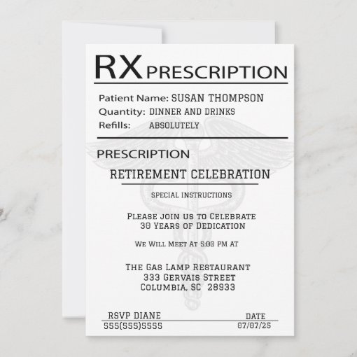 Medical Prescription Pad Retirement Party Invitation | Zazzle