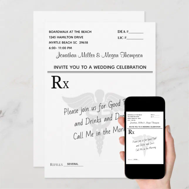 Medical Prescription Pad Wedding Celebration Invitation | Zazzle