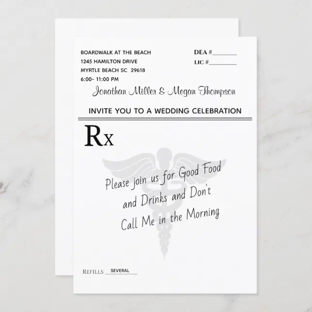 Medical Prescription Pad Wedding Celebration Invitation | Zazzle