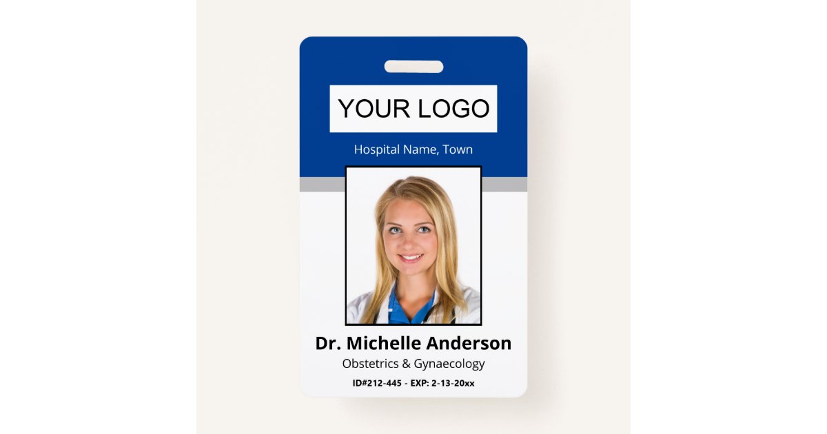 Medical Professional Blue Custom Photo Identity Badge | Zazzle
