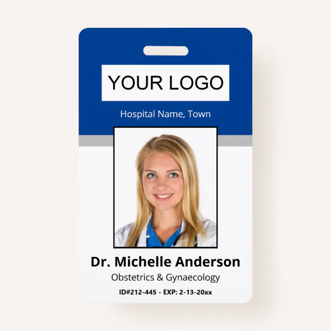 Medical Professional Blue Custom Photo Identity Badge | Zazzle