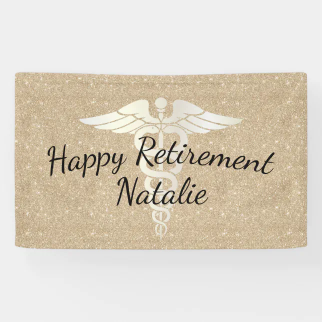 Medical Retirement Modern Gold Glitter Banner | Zazzle