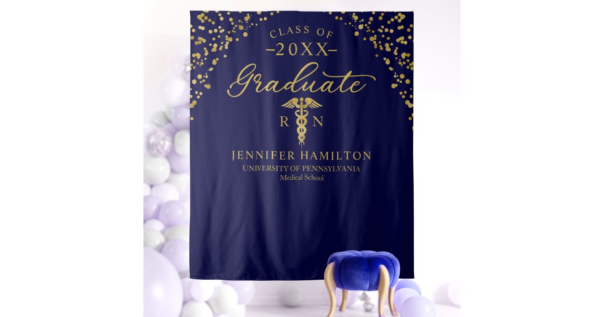 Medical School Blue Gold Graduation Backdrop | Zazzle
