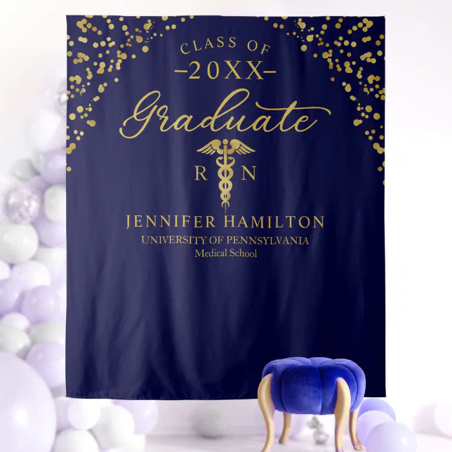 Medical School Blue Gold Graduation Backdrop | Zazzle