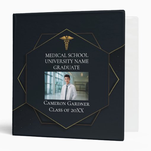 Medical School Graduation Black Gold Photo Album 3 Ring Binder | Zazzle