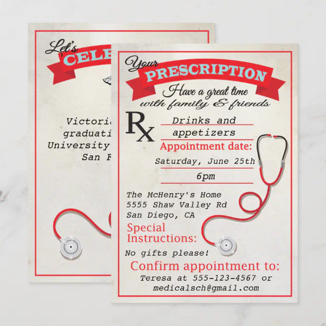 Medical School Graduation Prescription Invitation | Zazzle