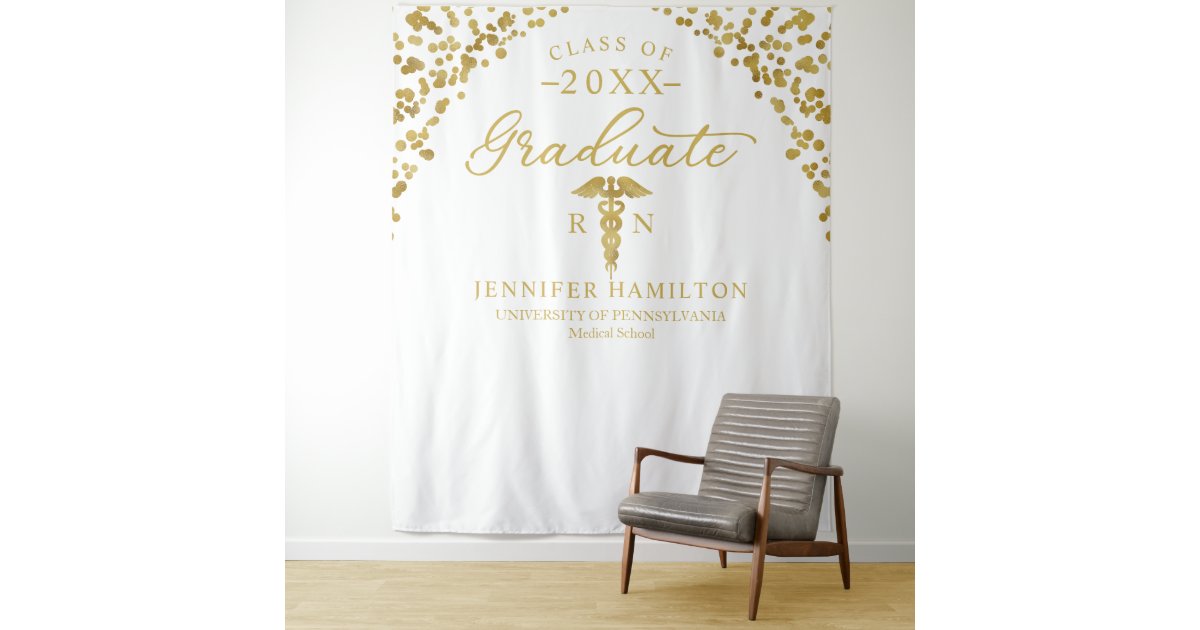 Medical School White Gold Graduation Backdrop | Zazzle