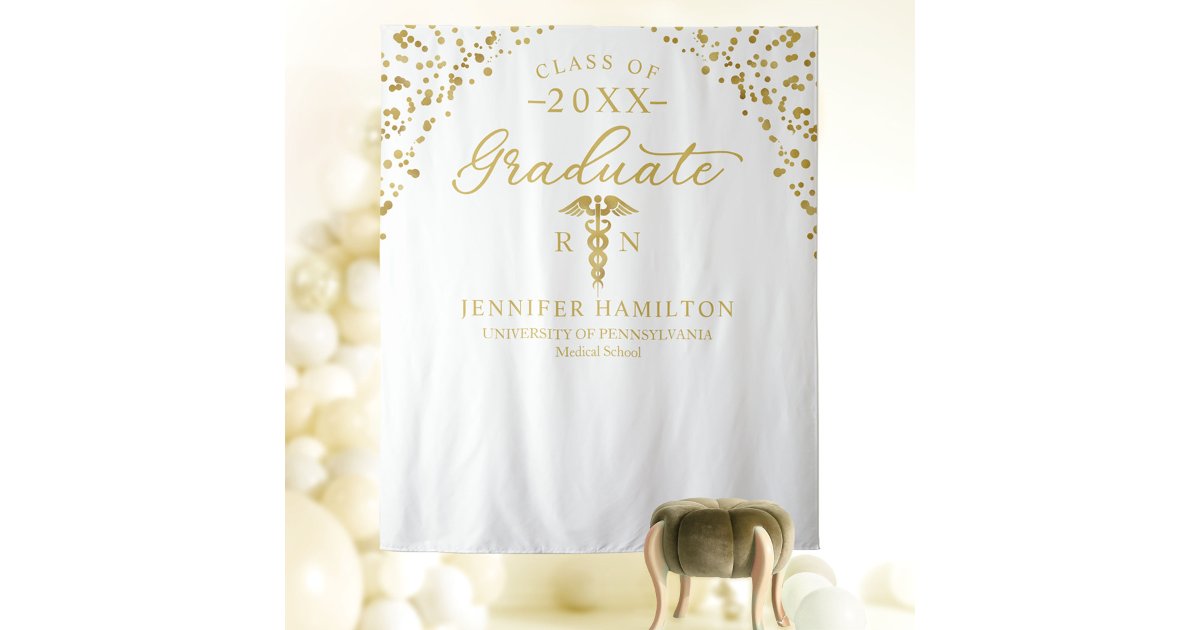 Medical School White Gold Graduation Backdrop | Zazzle