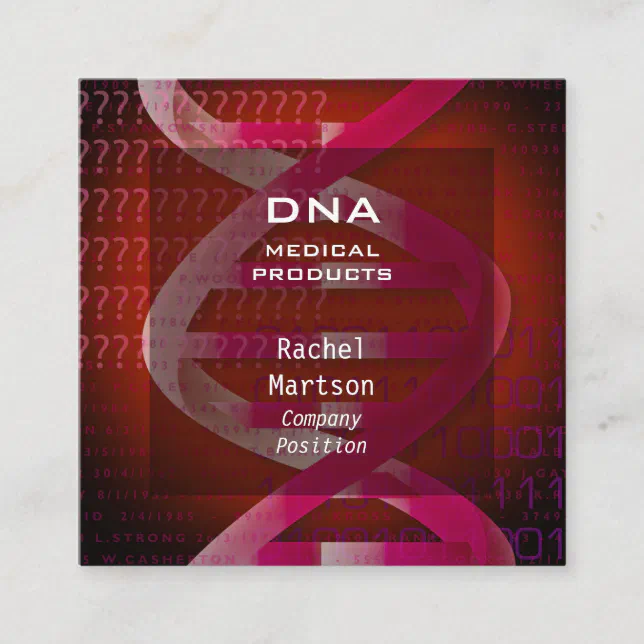 Medical Science Red DNA Modern Square Business Card | Zazzle
