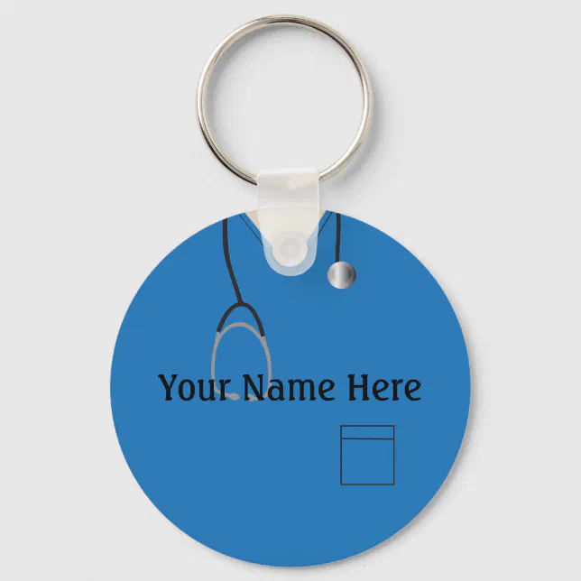 Medical Scrubs Nurse Doctor Blue Button Keychain | Zazzle