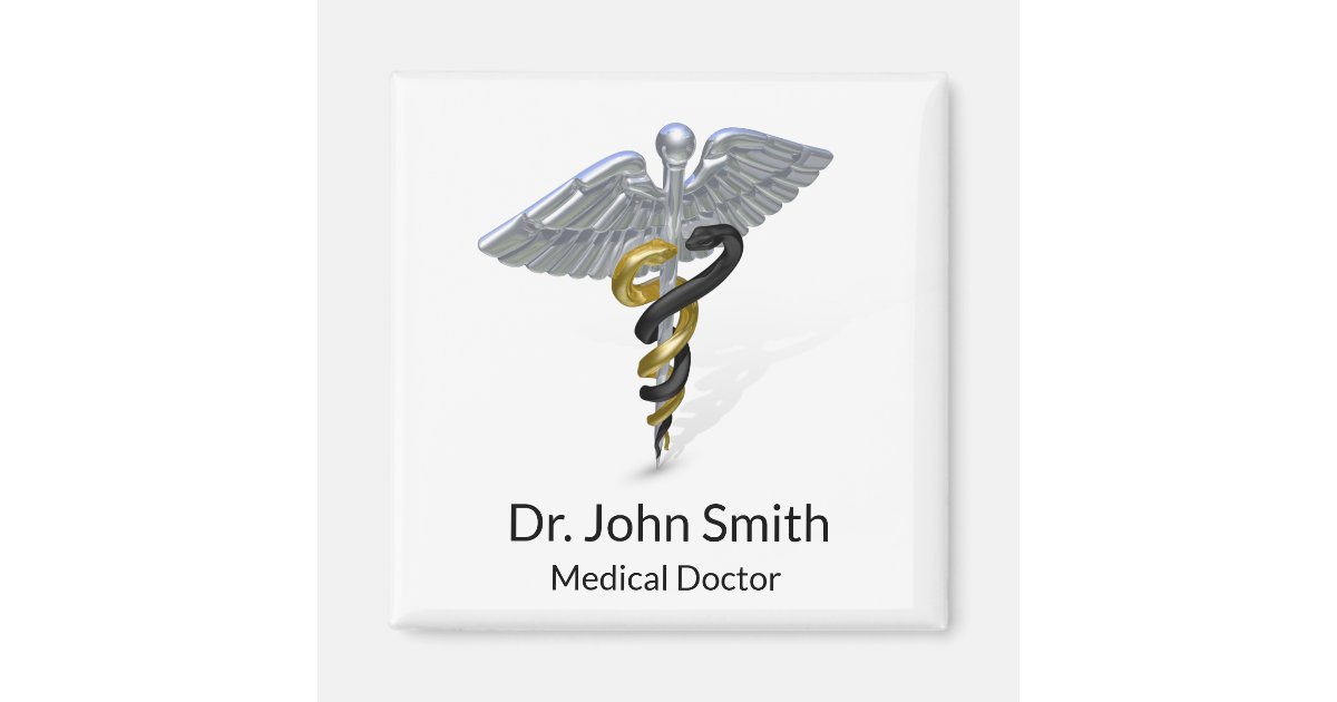 Medical Silver Caduceus Black Gold - Magnet | Zazzle
