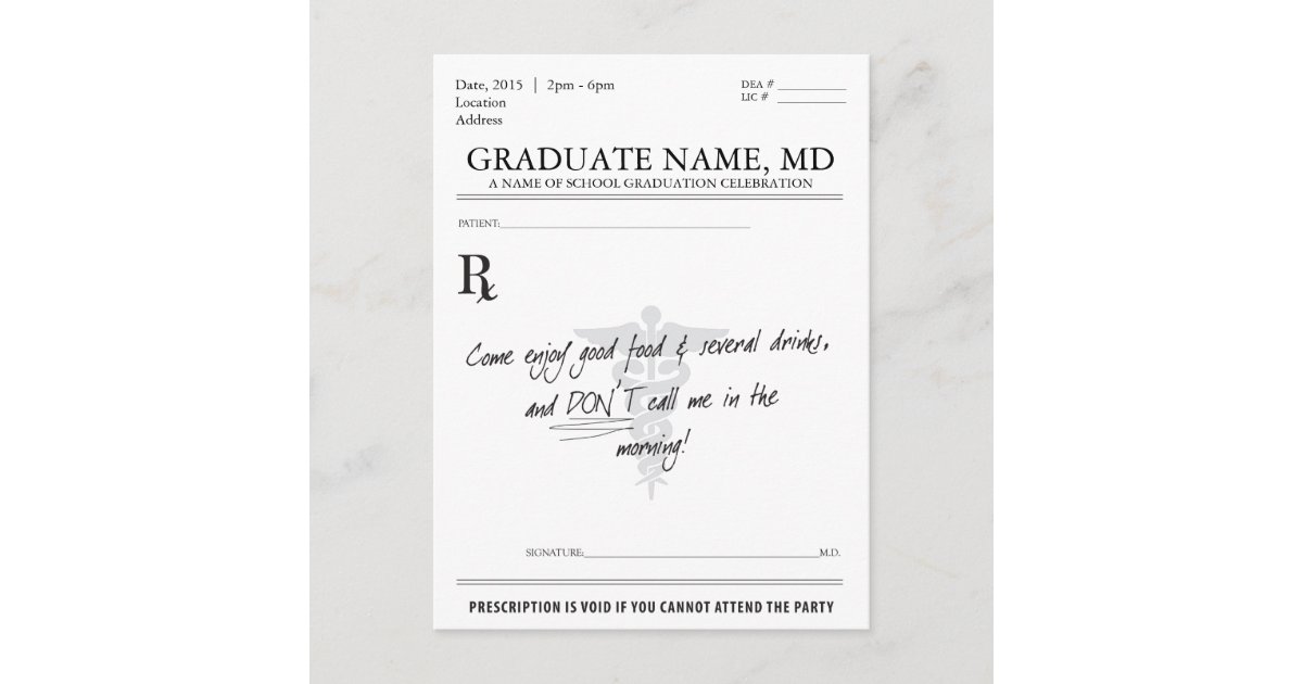 Medical Student Graduation Prescription Pad Invite | Zazzle
