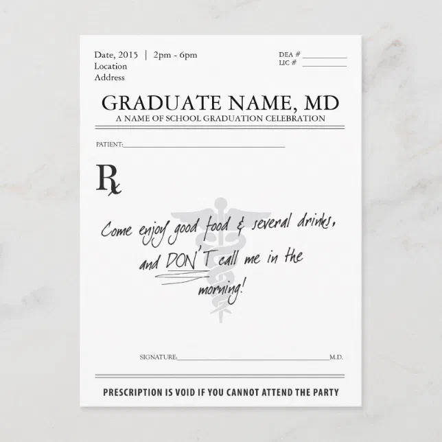Medical Student Graduation Prescription Pad Invite | Zazzle