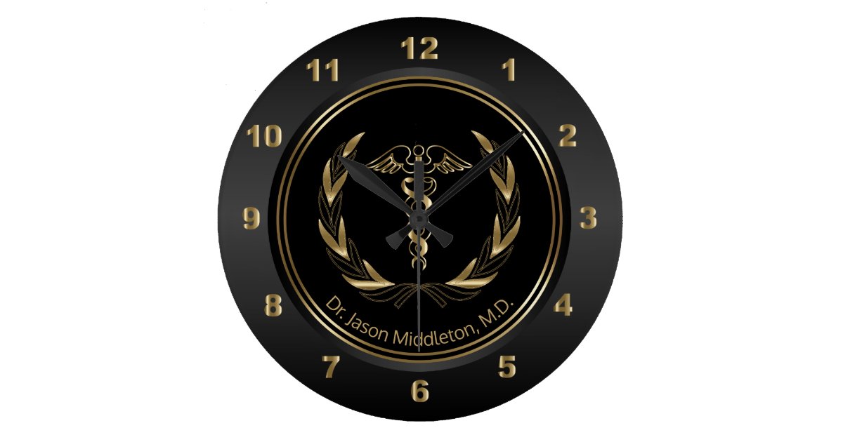 Medical Symbol - Black and Gold Large Clock | Zazzle.com
