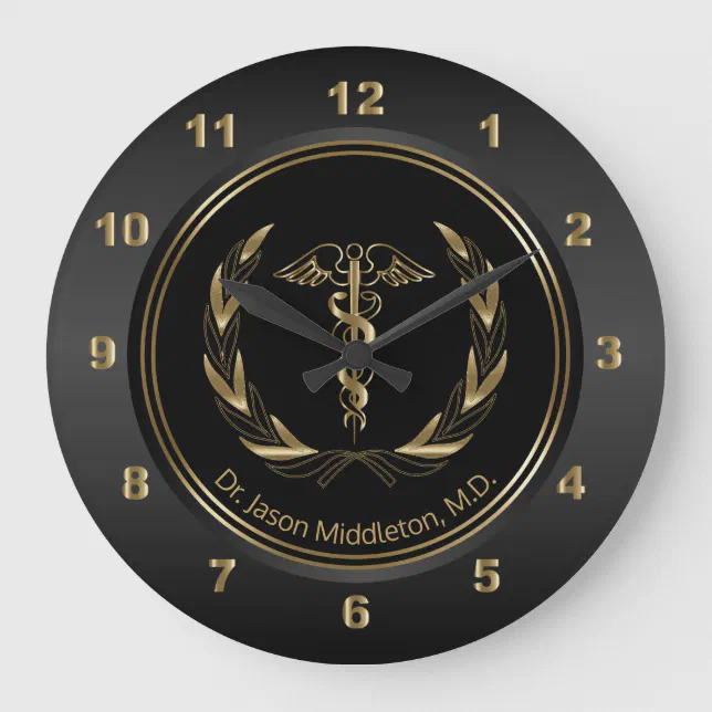 Medical Symbol - Black and Gold Large Clock | Zazzle