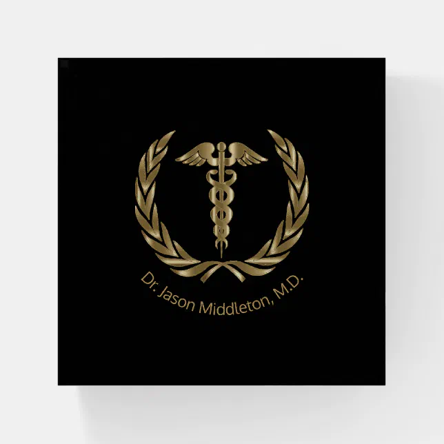 Medical Symbol - Black and Gold Paperweight | Zazzle