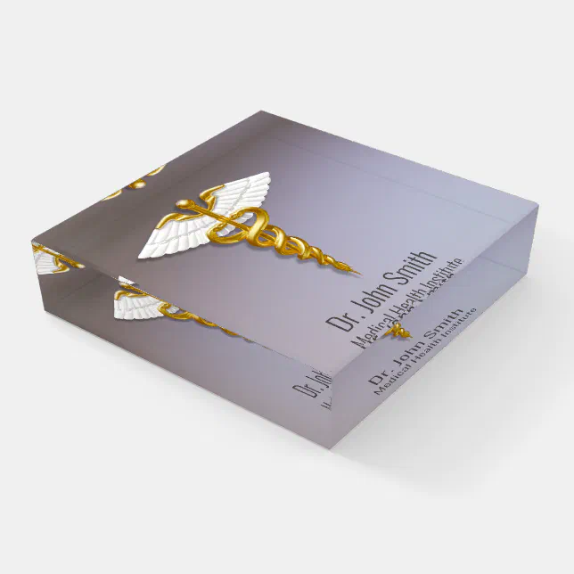 Medical White 3D Caduceus Blue Design Paperweight | Zazzle